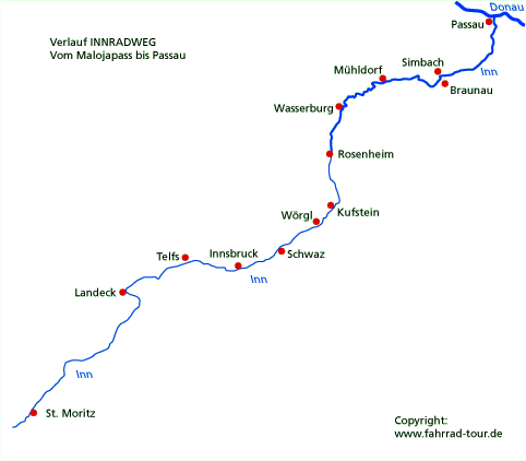 Innradweg von der Quelle bis zur Mündung in die Donau